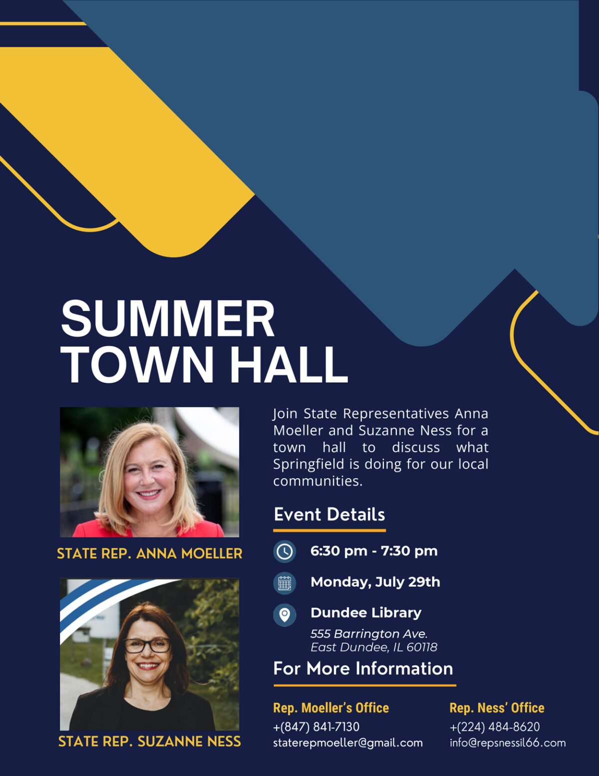 Summer Town Hall with Rep Moeller - Suzanne Ness State Rep Illinois 66